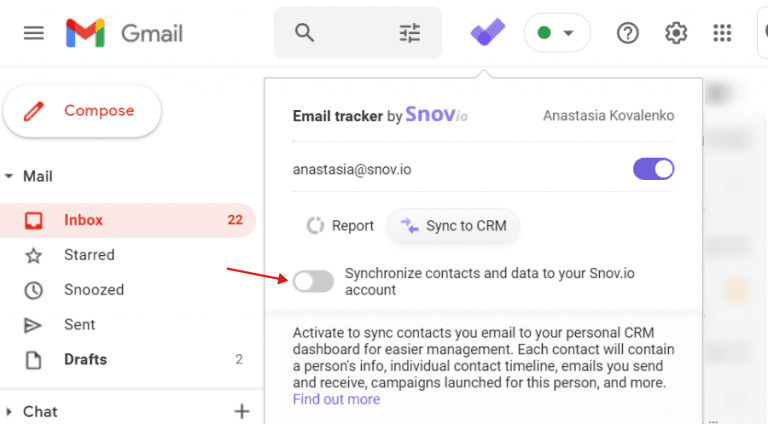Snov.io - How Email Tracker syncs with Snov.io app