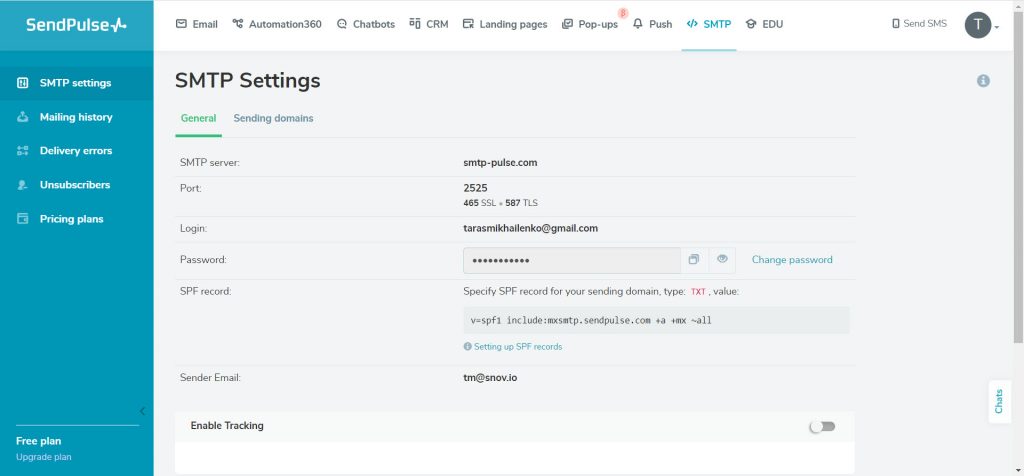 Snov.io - How to connect SendPulse SMTP to Snov.io