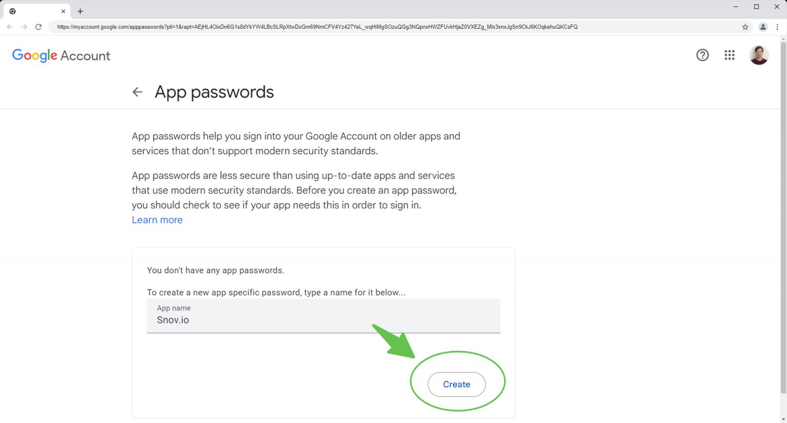 Snov.io - How to create app passwords in Google account
