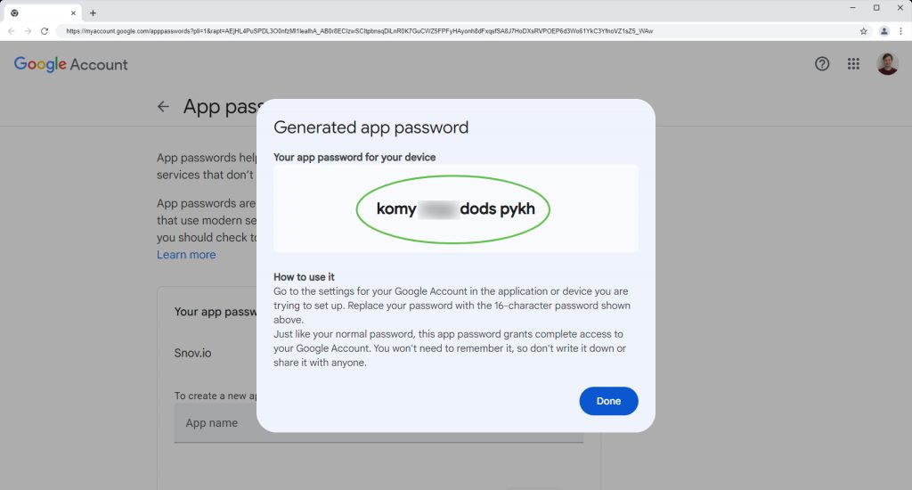 Snov.io - How to create app passwords in Google account