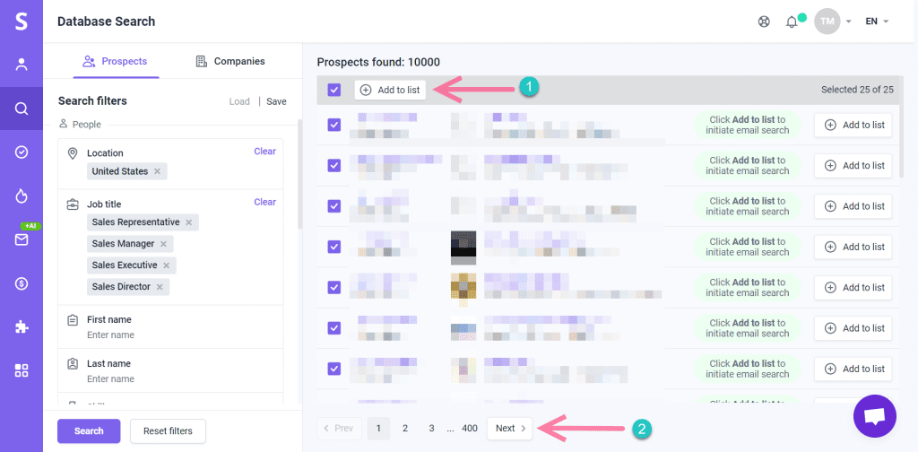 Snov.io - How to find prospects with Database Search