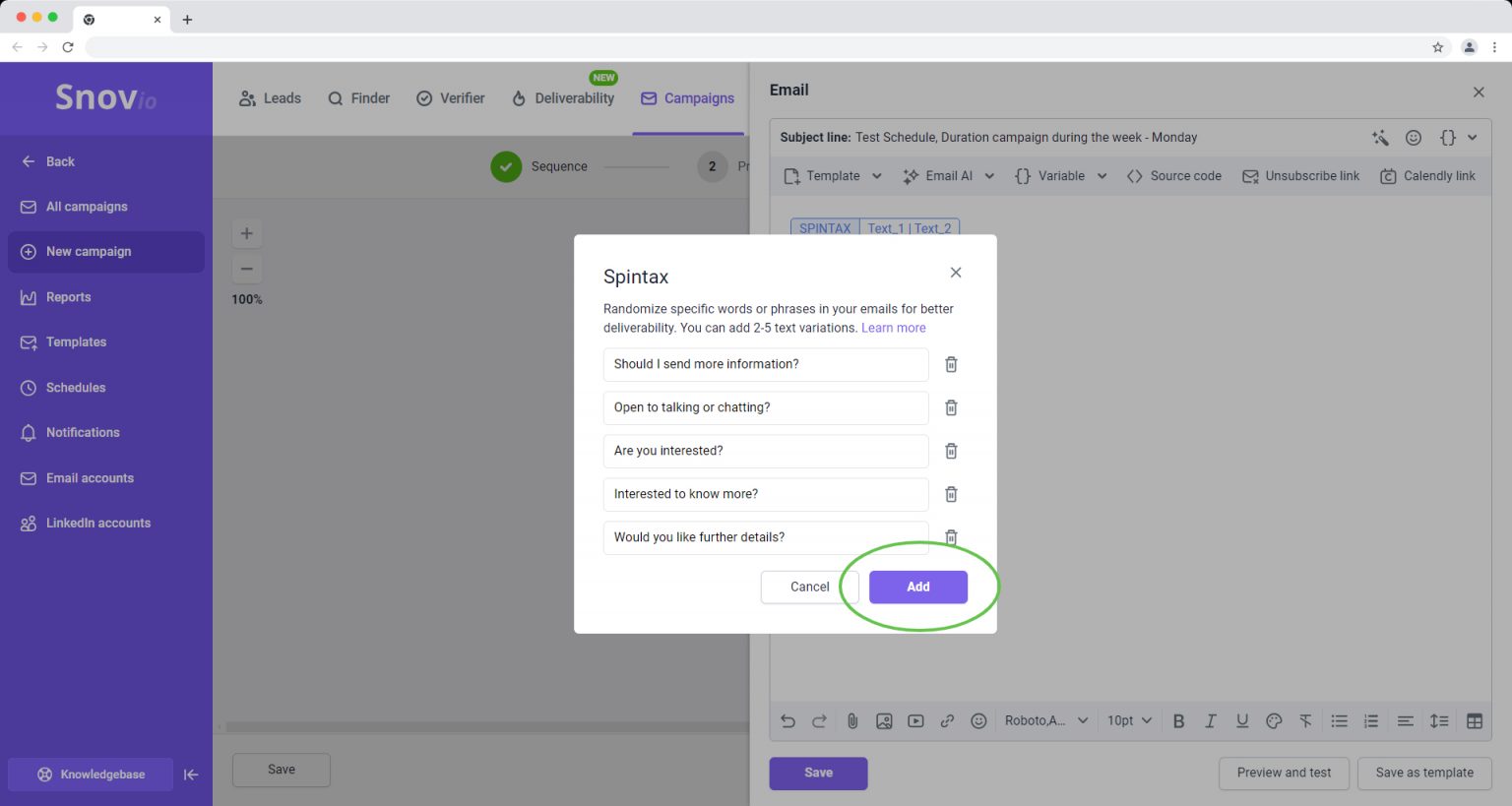 Snov.io - How to use Spintax variables for better email deliverability