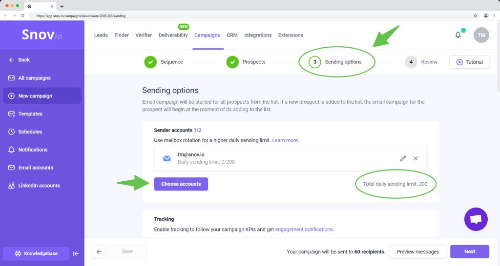 Snov.io - How to set daily limits in campaigns
