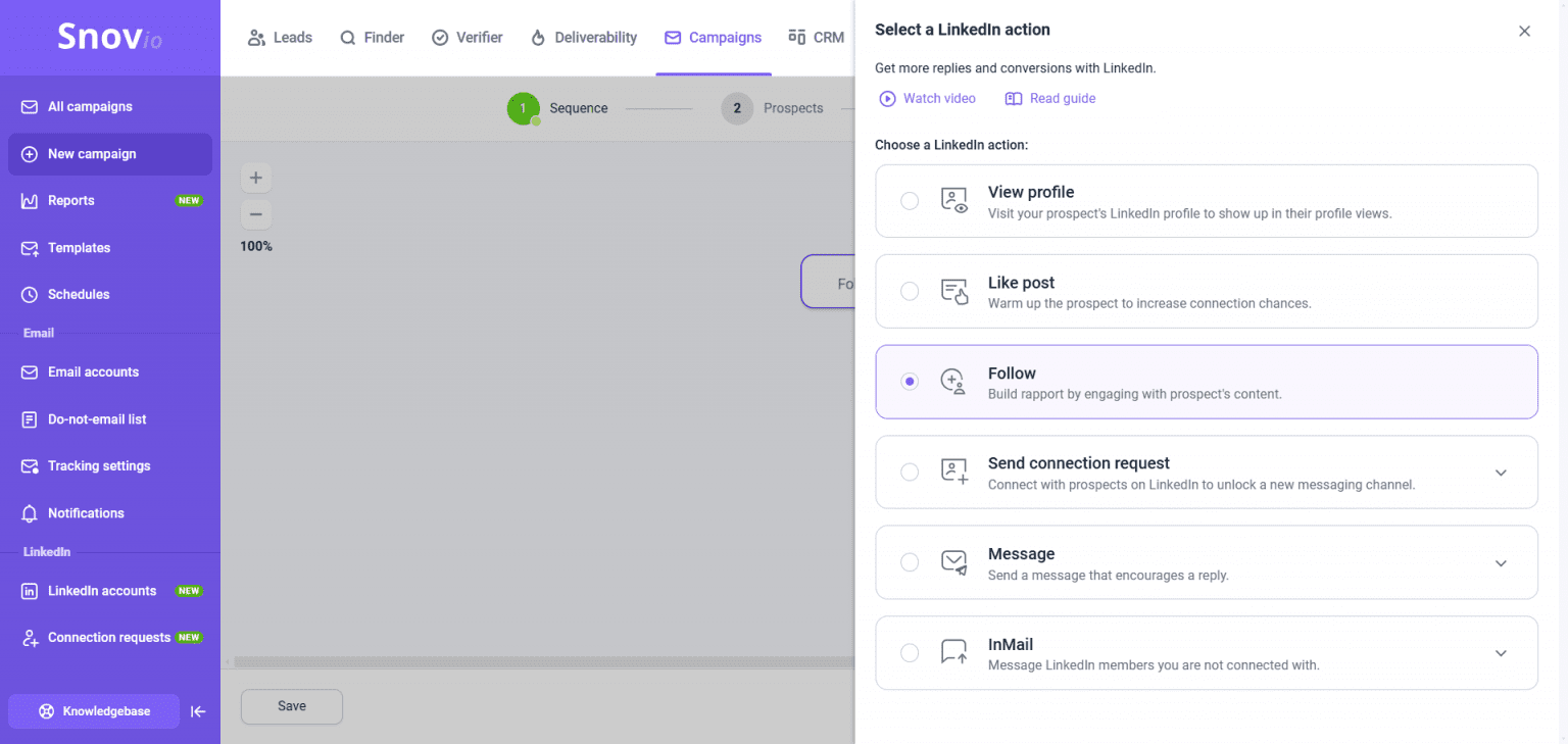 Snov.io - How to launch a LinkedIn automation sequence