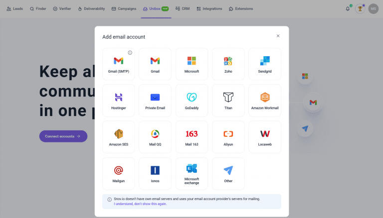 Snov.io - How to set up Unibox and sync your emails