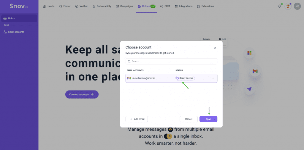 Snov.io - How to set up Unibox and sync your emails