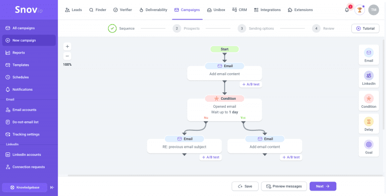 Snov.io - How to add conditions to your sequence